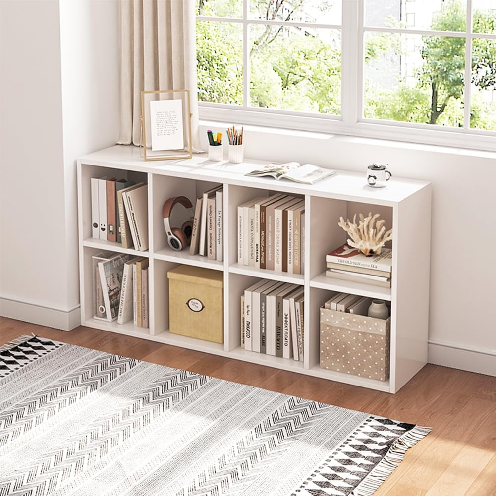 8 Cube Organizer Bookcase with Fabric Storage Bins Open Shelf ...
