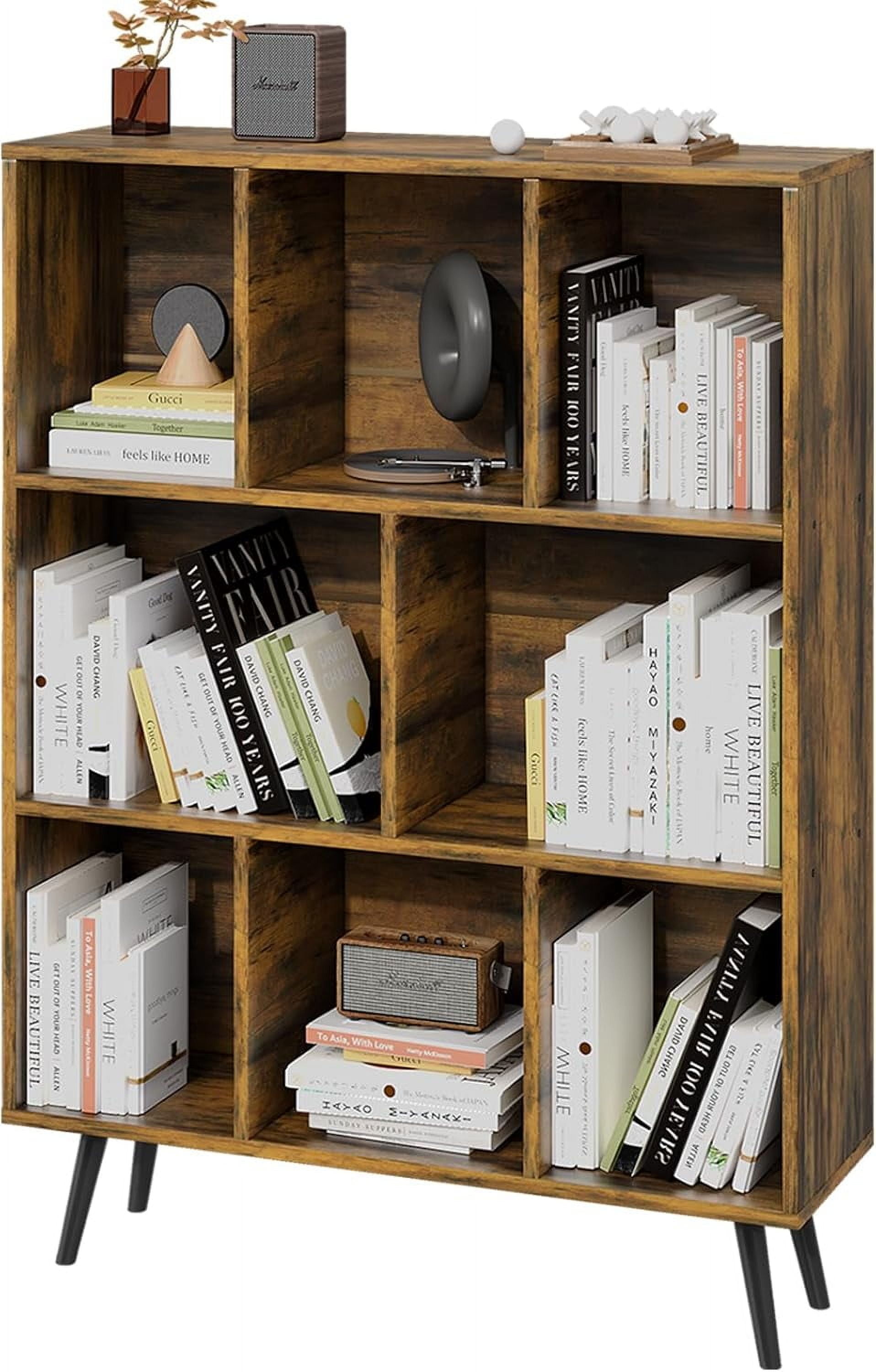 8 Cube Shelf, 3-Tier Open Bookshelf with Legs, Floor Standing Office ...