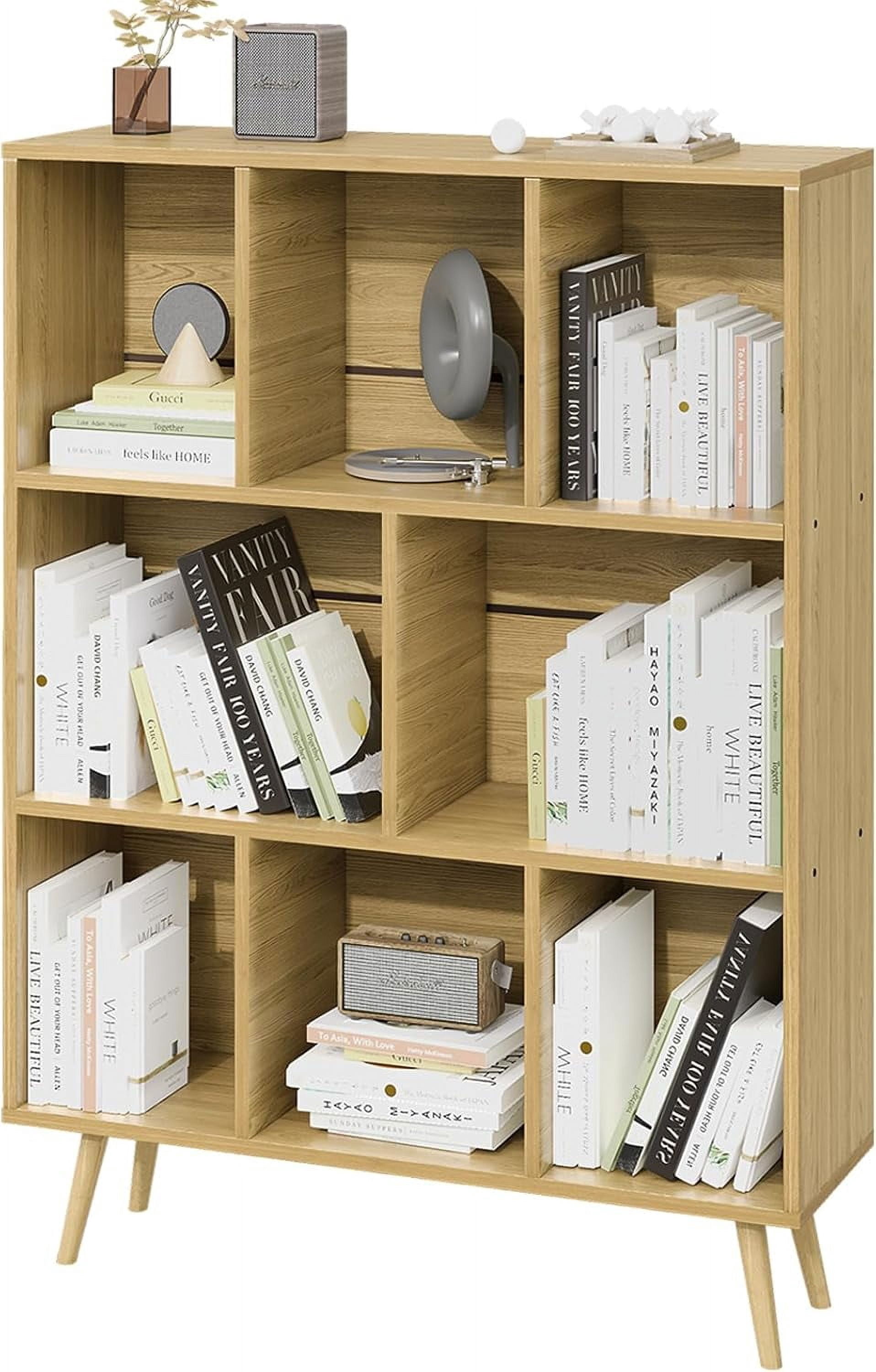 8 Cube Shelf, 3-Tier Open Wooden Bookshelf with Legs, Floor Standing ...