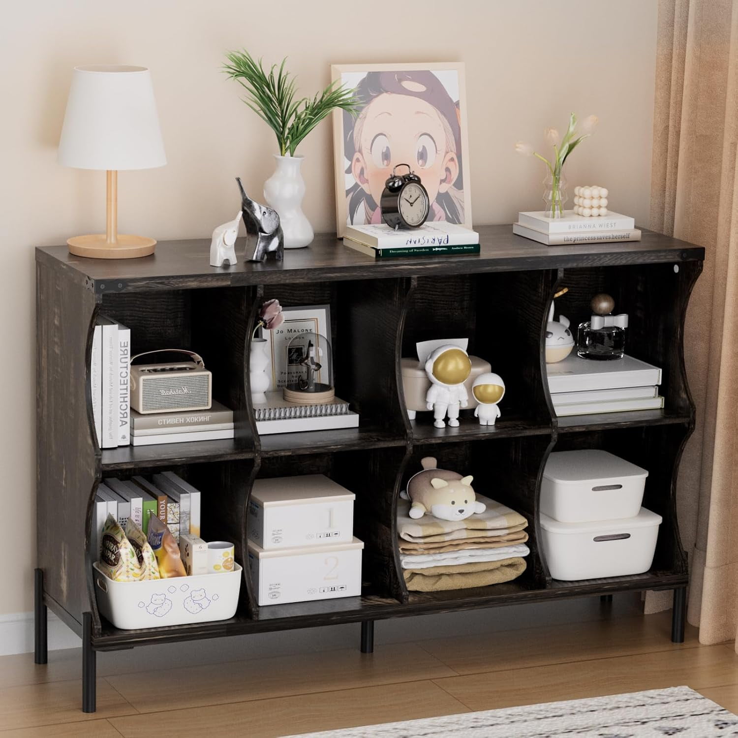 8 Cube Shelf Short Bookshelf, Cube Storage Organizer Low DVD Display ...