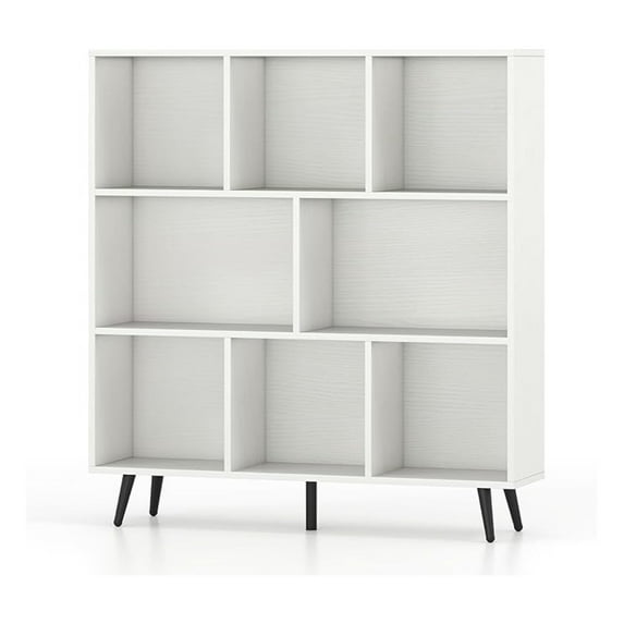 8 Cube Storage Organizer, 3-Tier Bookcase with Metal Legs, Wood ...