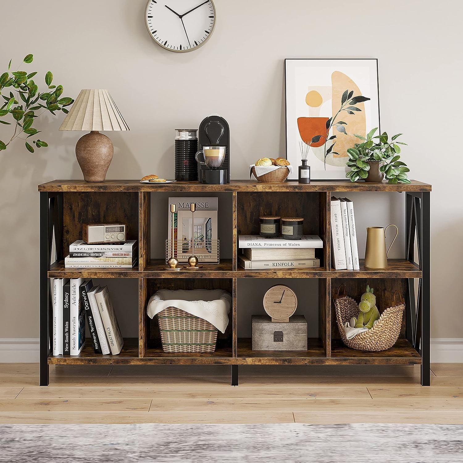 8 Cube Storage Organizer Bookshelf, Horizontal Industrial Book Shelf ...
