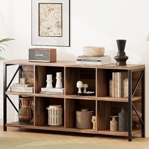 8 Cube Storage Organizer Bookshelf, Industrial Horizontal Bookcase ...