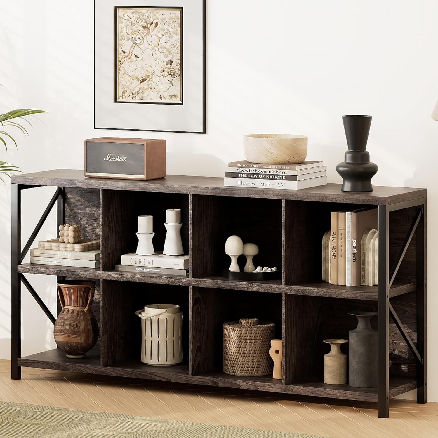8 Cube Storage Organizer Bookshelf Industrial Horizontal Bookcase ...