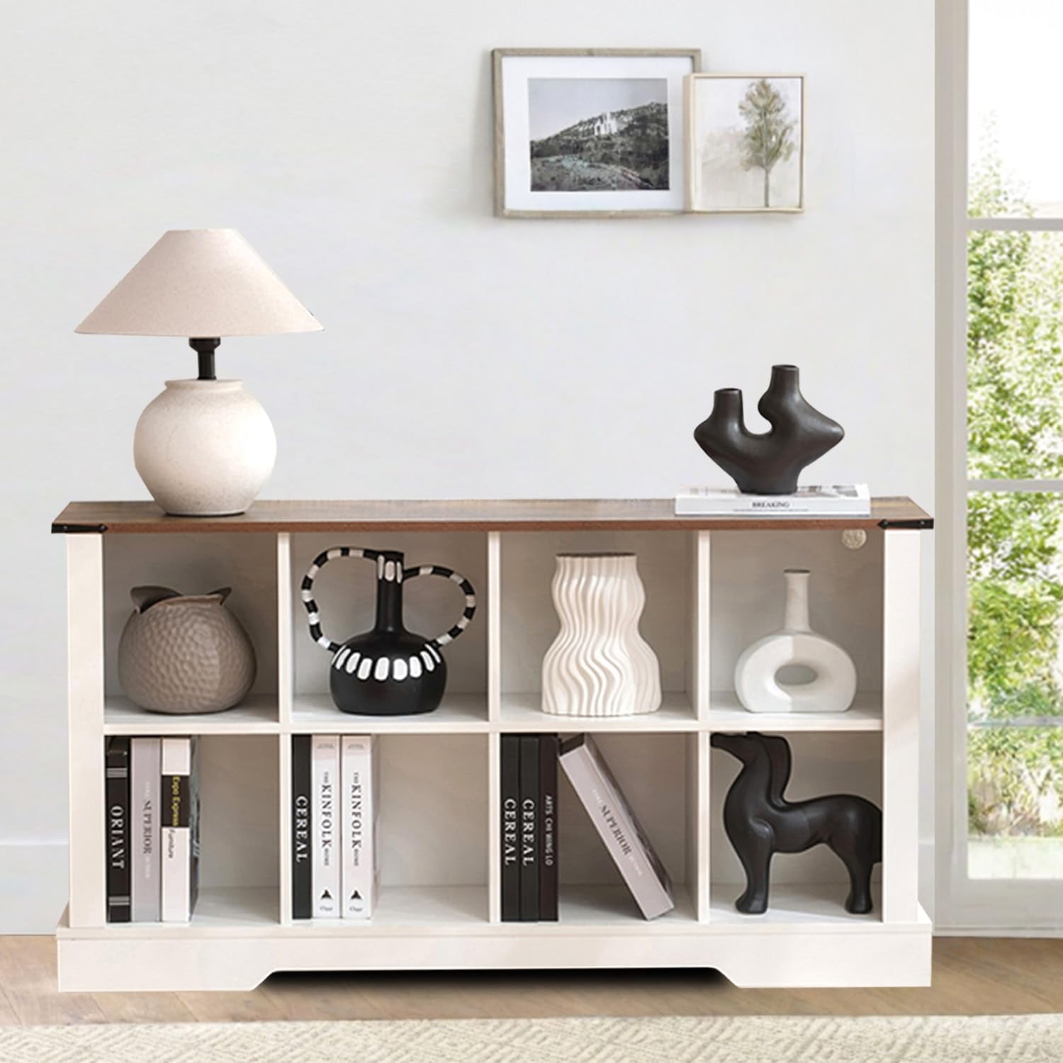 8 Cube Storage Organizer with LED Lights, Wooden Cube Bookcase with ...