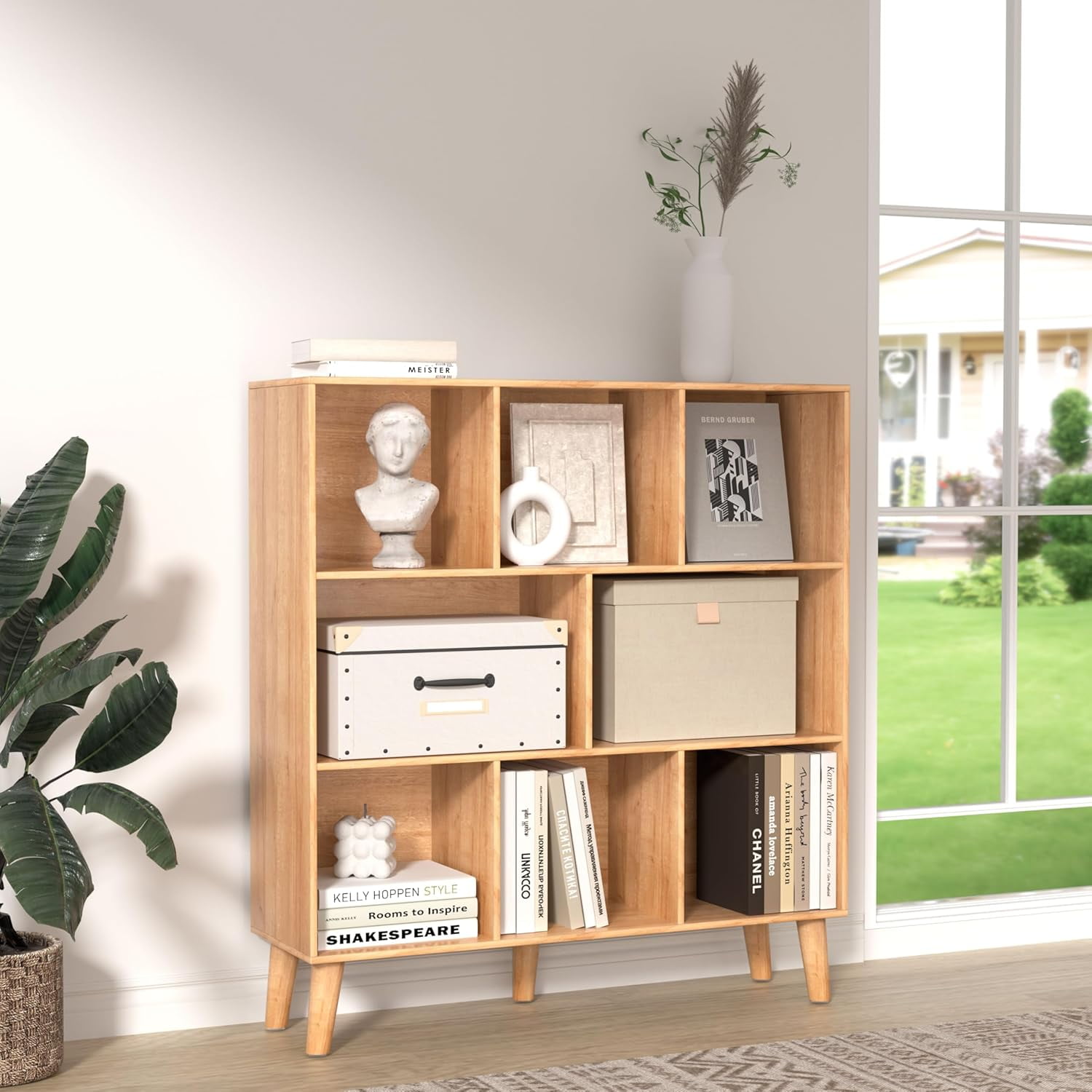 8 Cube Storage Organizer with Legs, 3 Tier Cube Low Bookcase ...