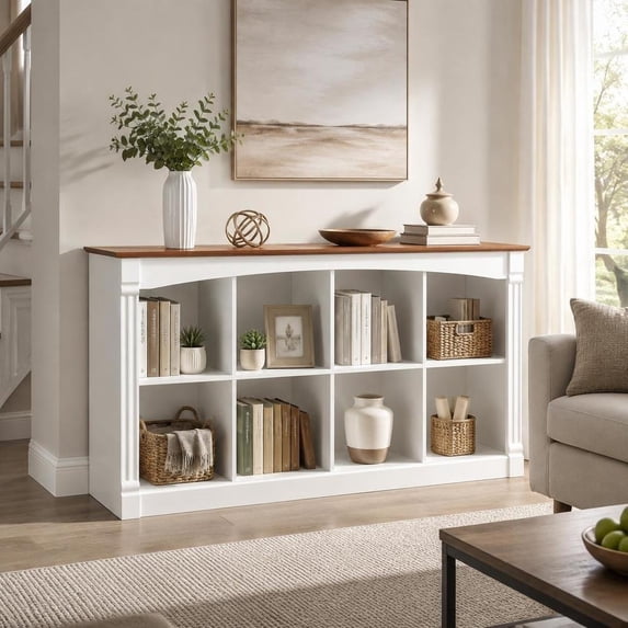 8-Cube Storage Organizer, two-tone wood horizontal bookcase, open cubby ...