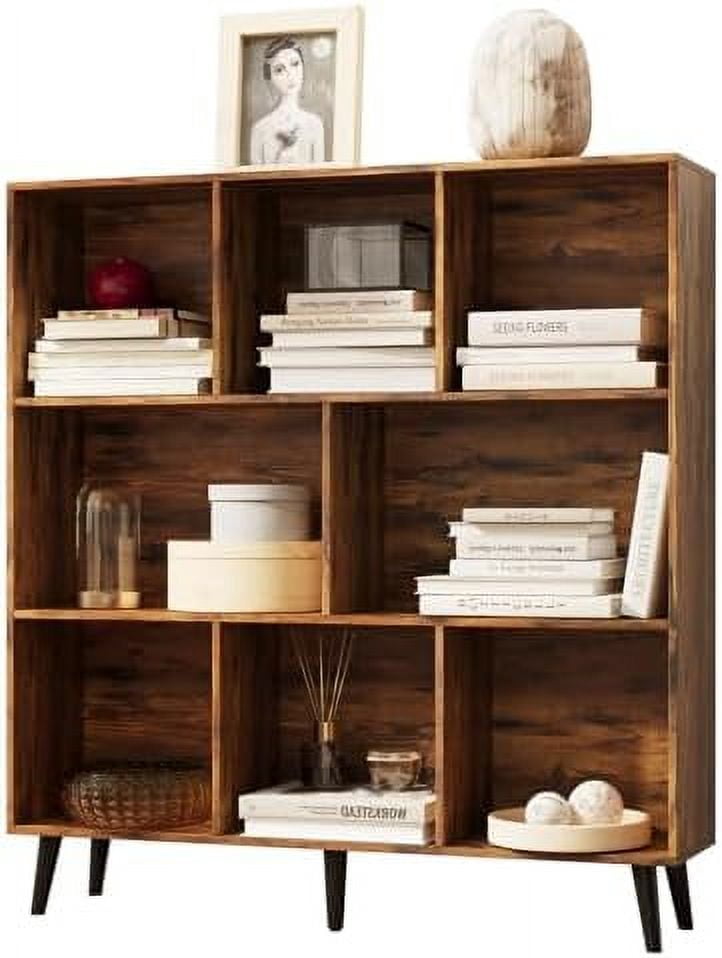 8-Cube Wooden Bookshelf - 3 Tiered Open Horizontal Display Bookcase ...