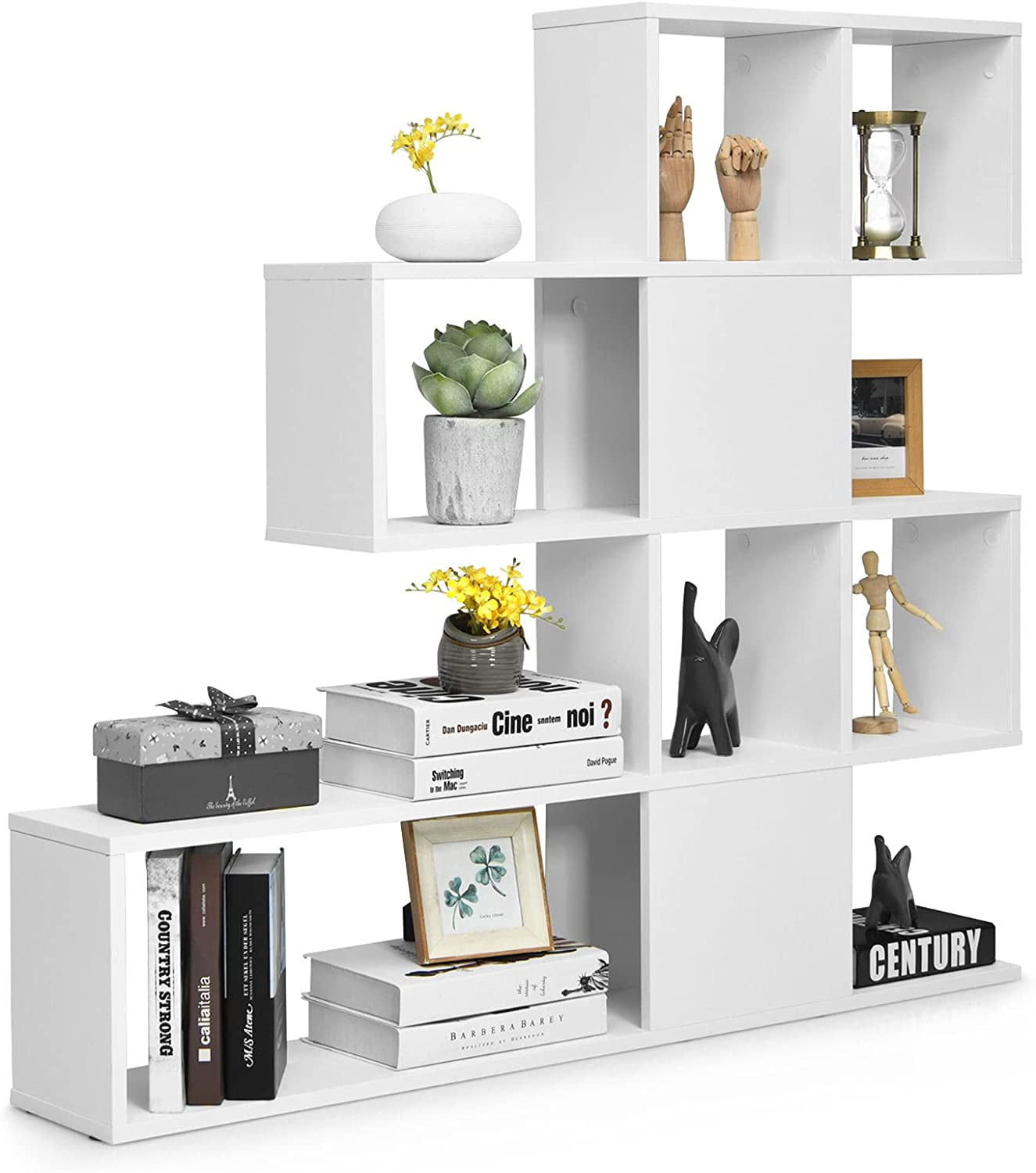 8 Cubes Bookshelf, Modern Ladder Corner Bookcase, 8-Cube Open Stepped ...