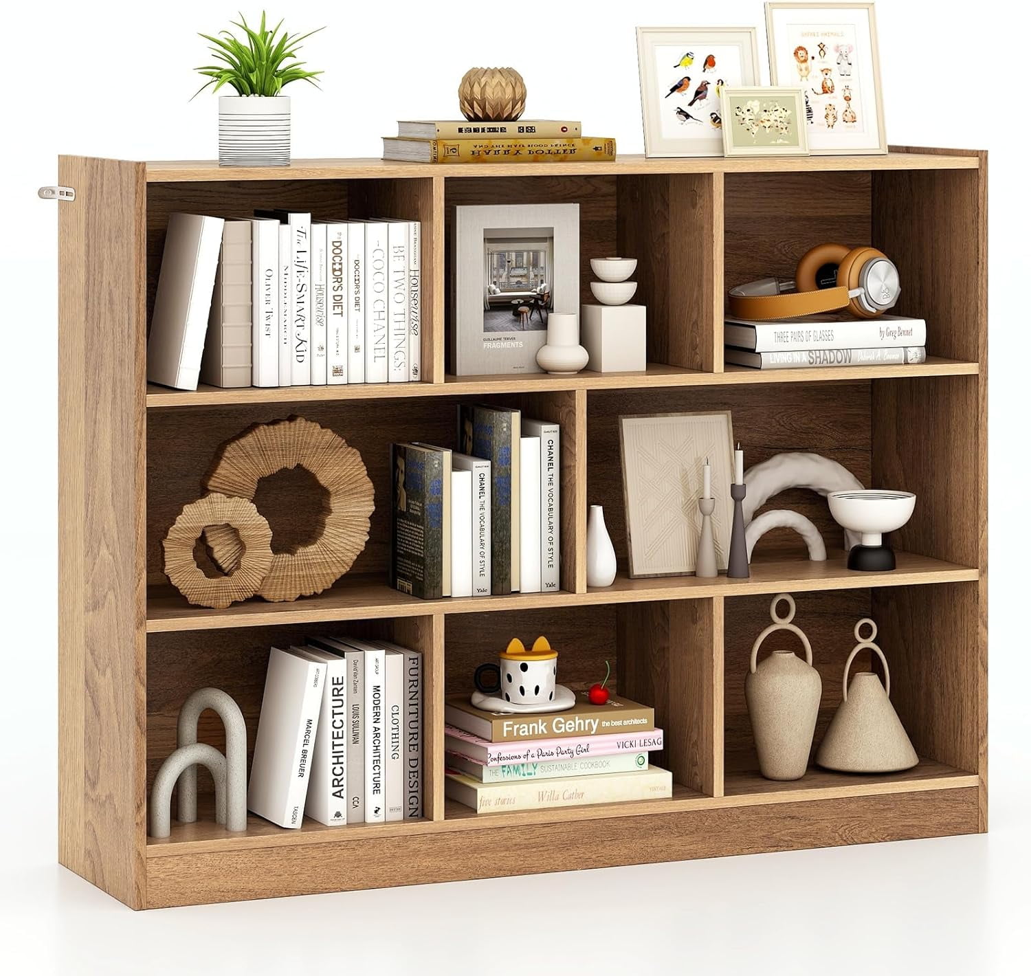 8 Cubes Organizer Bookcase, 3-Tier Low Bookshelf with Anti-Title Device ...