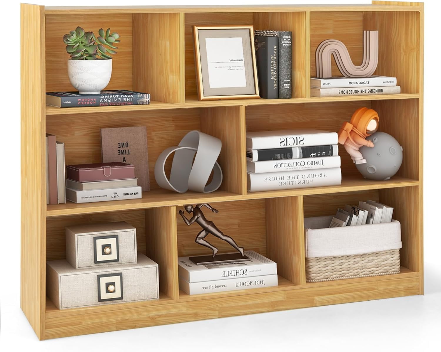 8 Cubes Organizer Bookcase, 3-Tier Low Bookshelf with Anti-Title Device ...