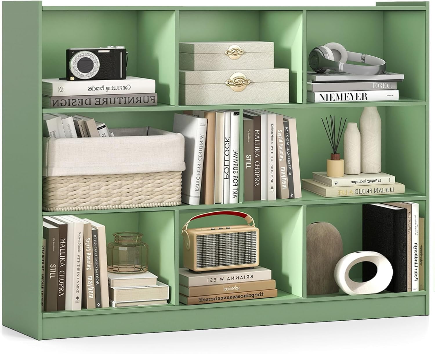 8 Cubes Organizer Bookcase, 3-Tier Low Bookshelf with Anti-Title Device ...