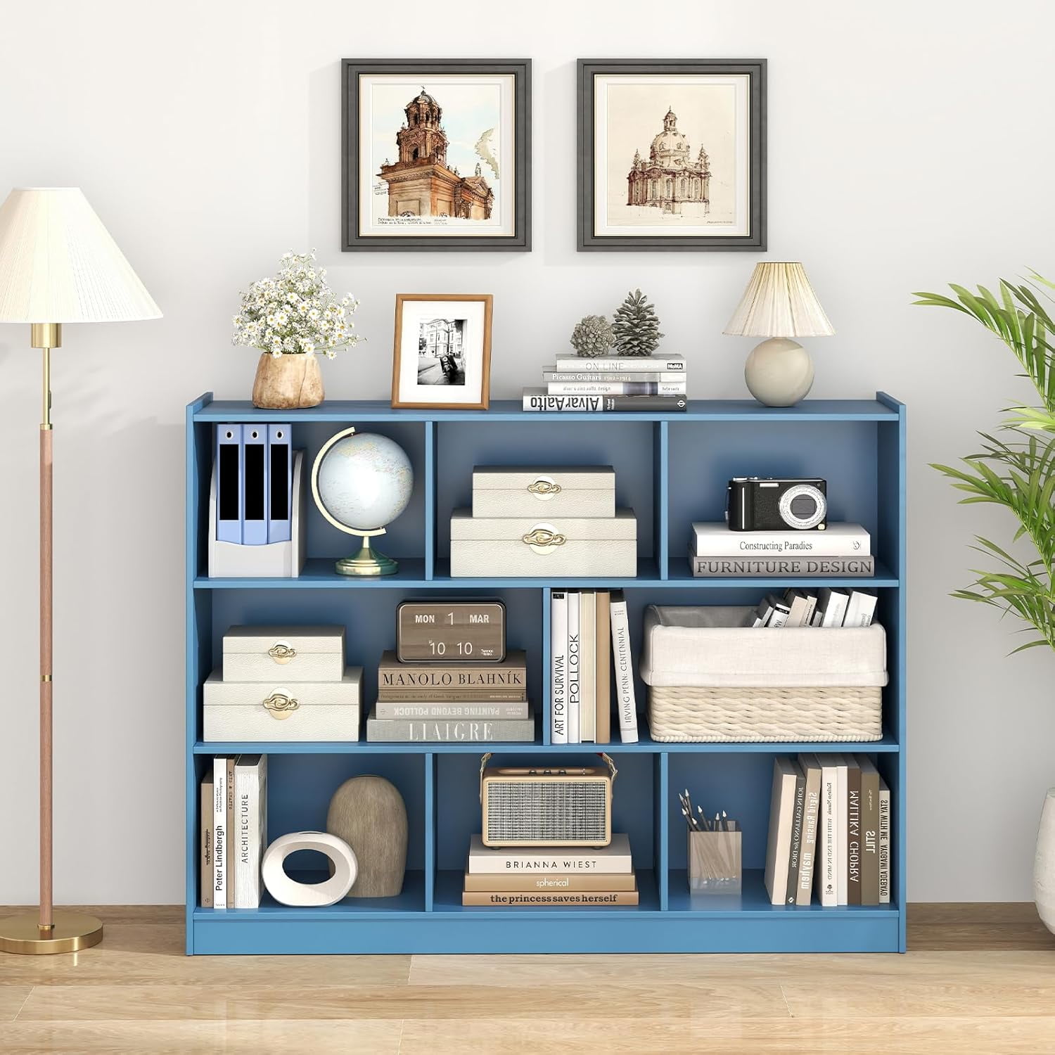 8 Cubes Organizer Bookcase, 3-Tier Open Bookshelf, Horizontal Storage ...