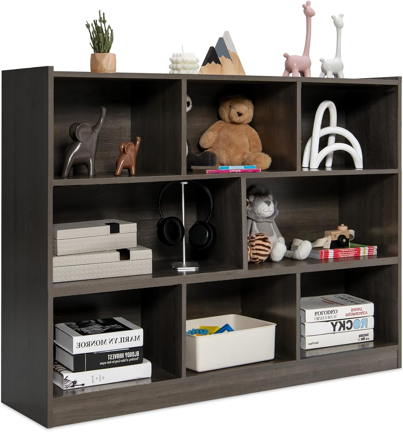 8 Cubes Organizer Bookcase, 3-Tier Open Bookshelf, Horizontal Storage ...