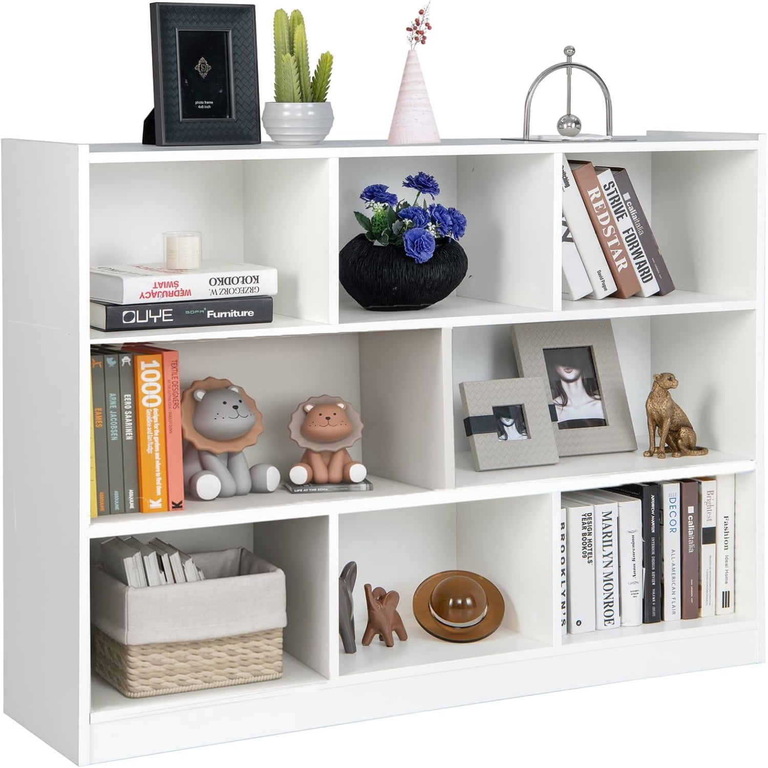 8 Cubes Organizer Bookcase 3-Tier Open Bookshelf Horizontal Storage ...