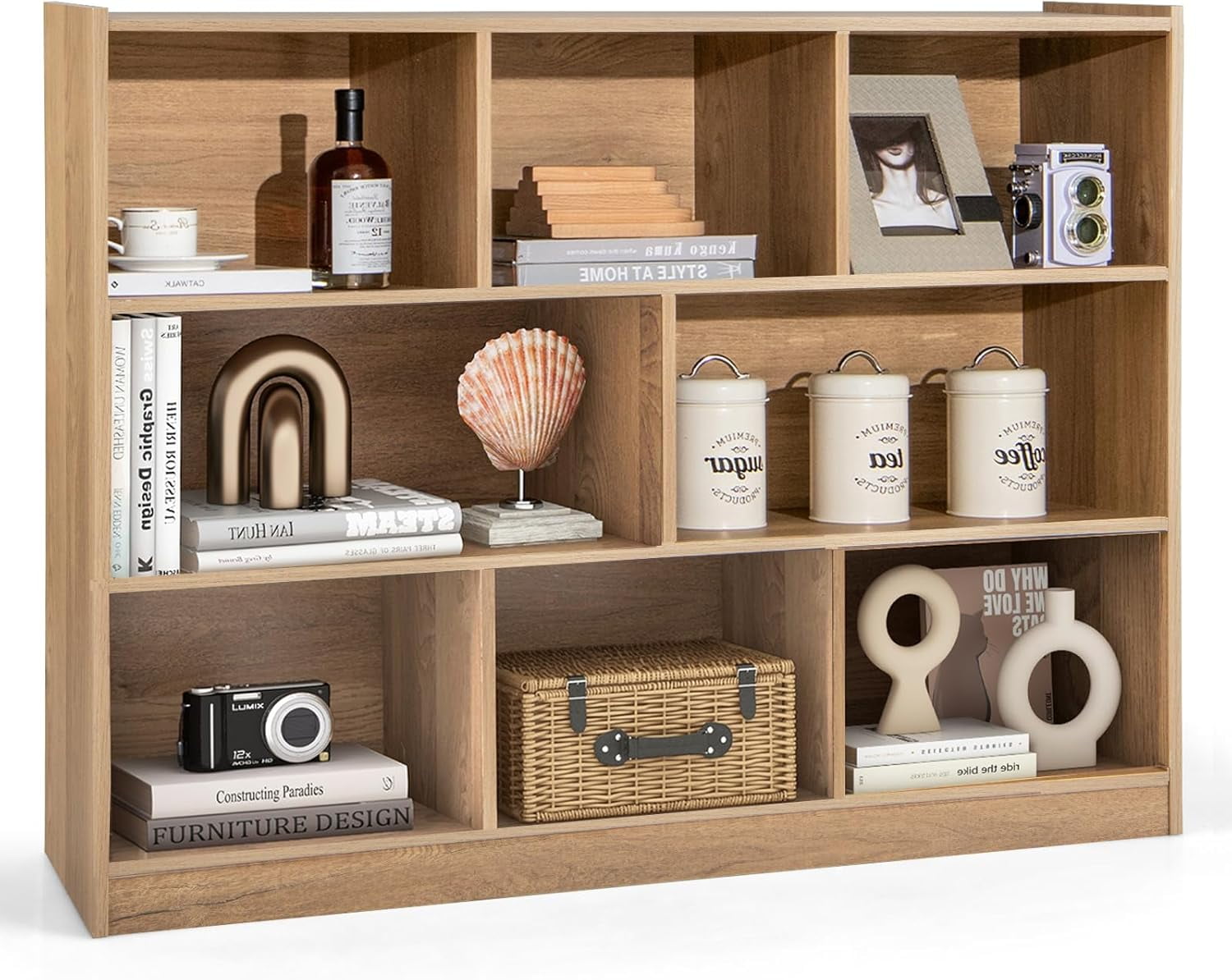 8 Cubes Organizer Bookcase, 3-Tier Open Bookshelf, Horizontal Storage ...