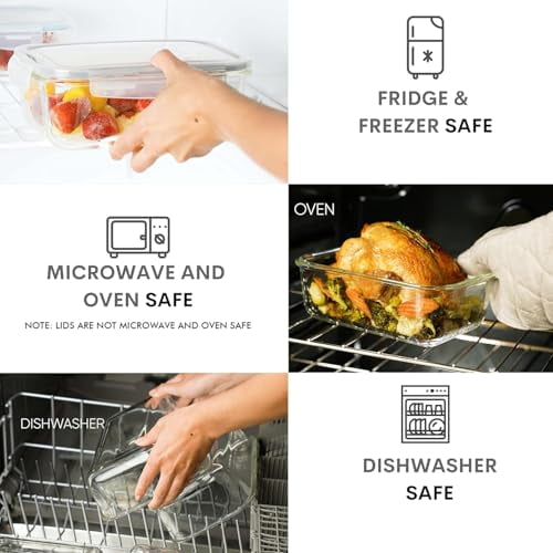 8 Cups/ 63 Oz 4 Piece (2 containers + 2 Lids) Large Glass Food Storage ...