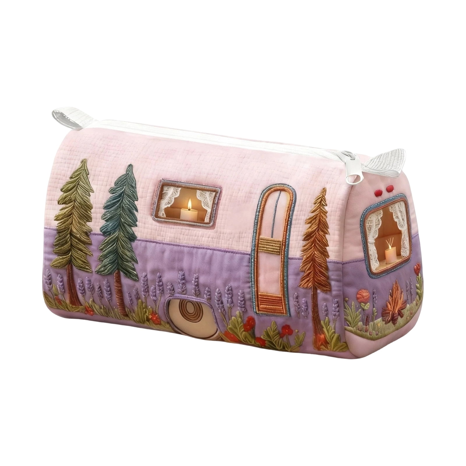 8" Cute Camper Quilted Cosmetic Bag, Multi-Functional Zippered Storage ...