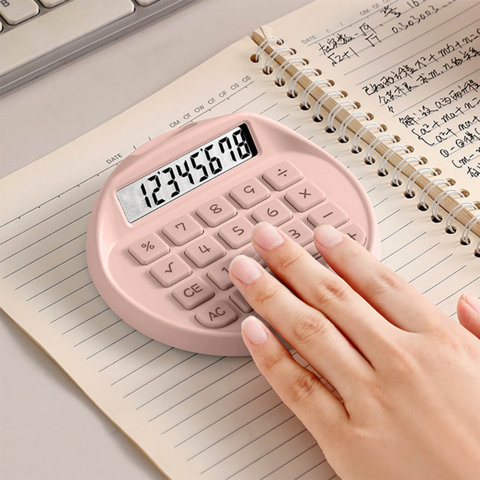 8-Digit Round Calculator Solar Powered Portable Office Calculator with ...