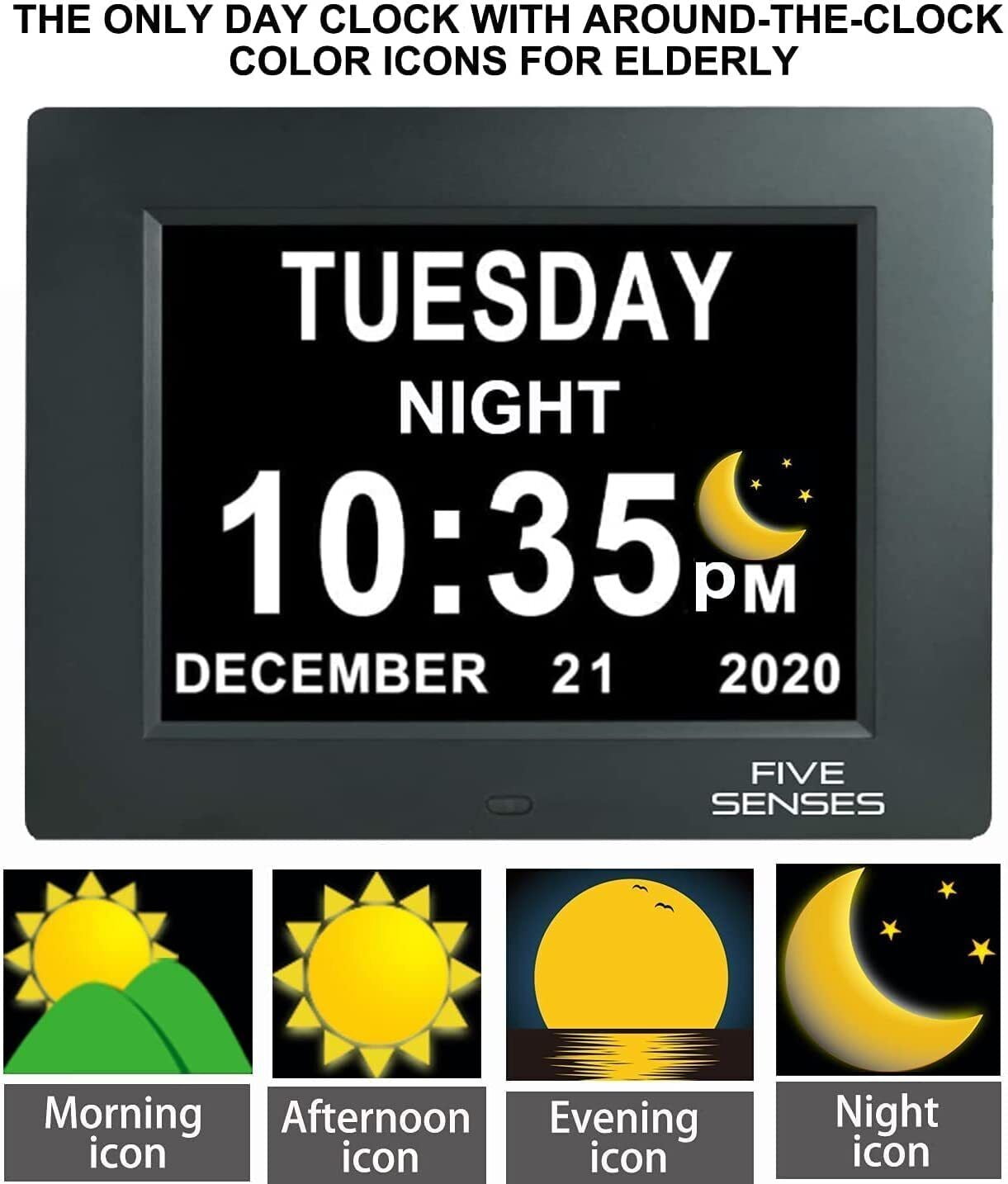 8” Digital Calendar, Clock with Day and Date for Elderly, Day Clock ...