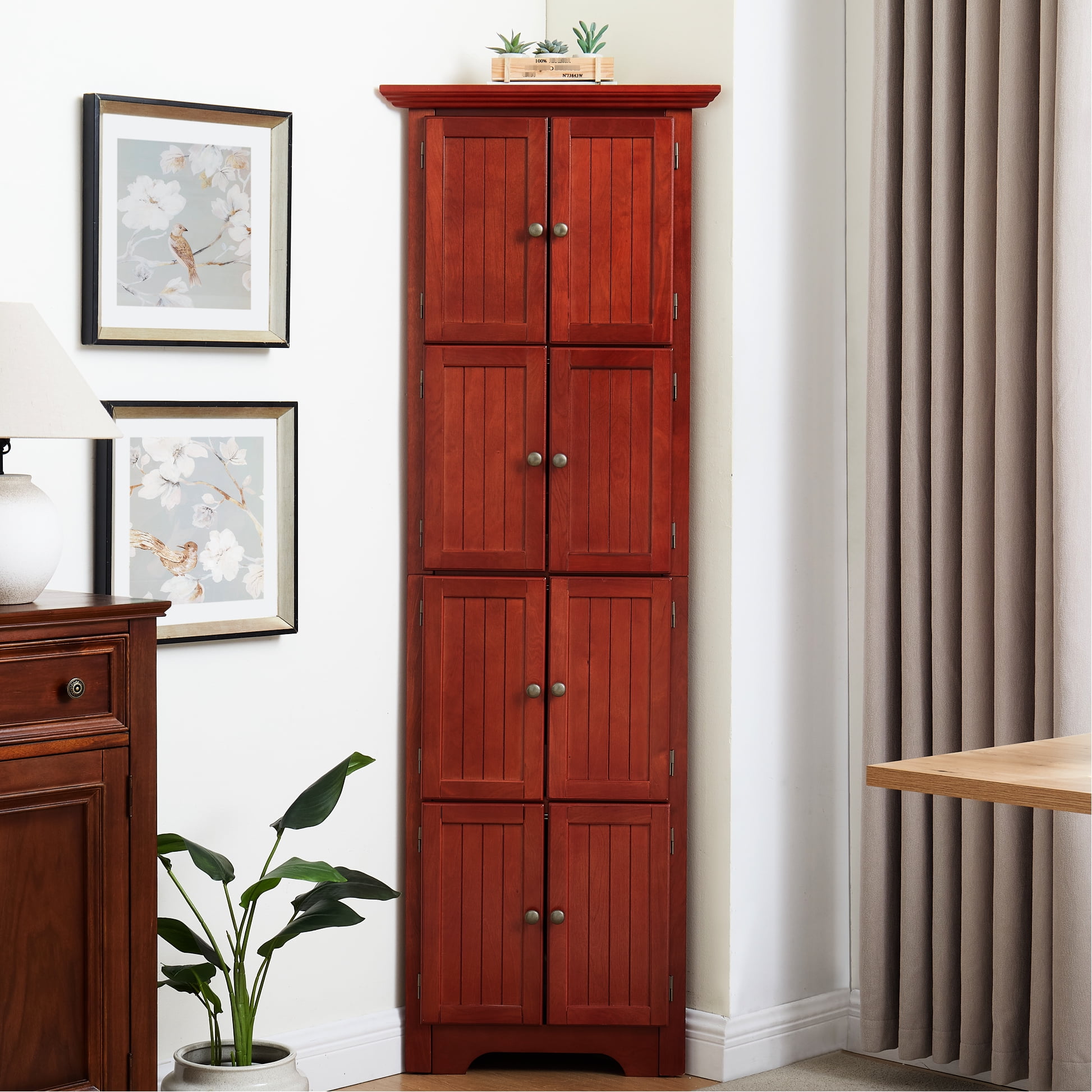 8 Doors Living Room Cabinet With Spacious Interior And Cherry Color 72 ...