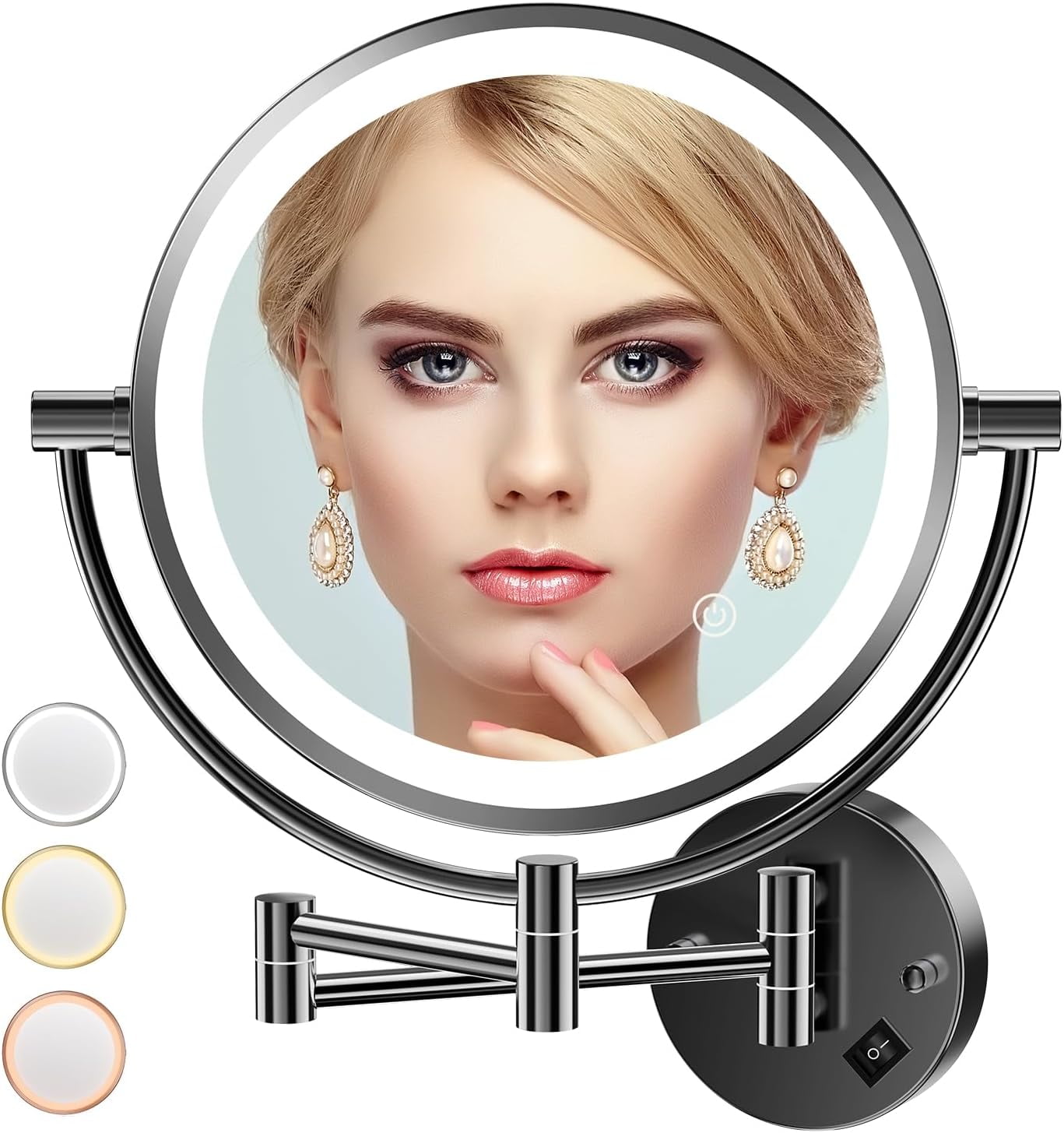 8" Double Sided 1X/10X Magnifying Wall Mounted Lighted Makeup Mirror, 3 ...