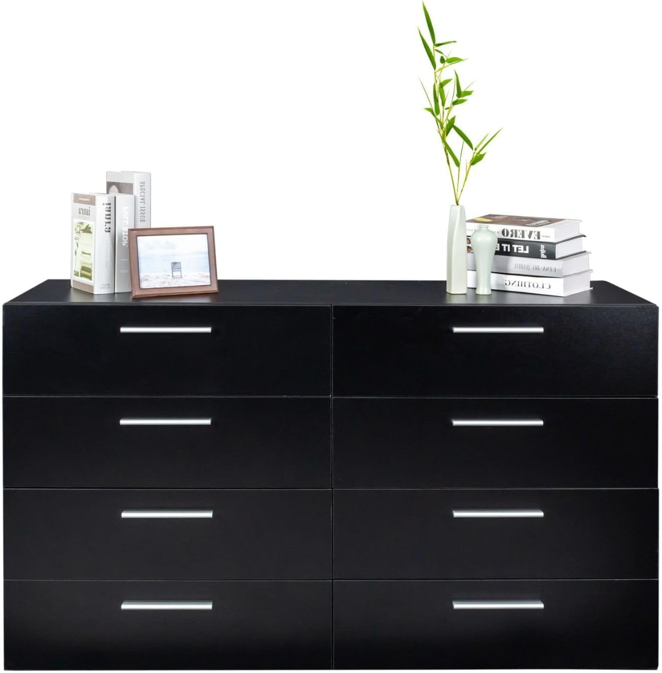 8 Drawer Black Bedroom Dresser, 55 Inch Wooden Dresser for Bedroom with ...