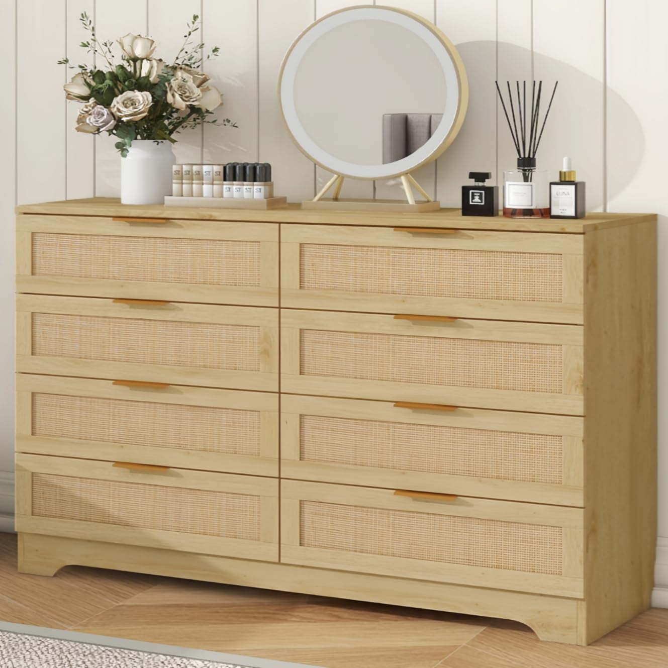 8 Drawer Dresser for Bedroom, Rattan Dresser for Closet Chest of Drawers, Boho Dressers Modern ...
