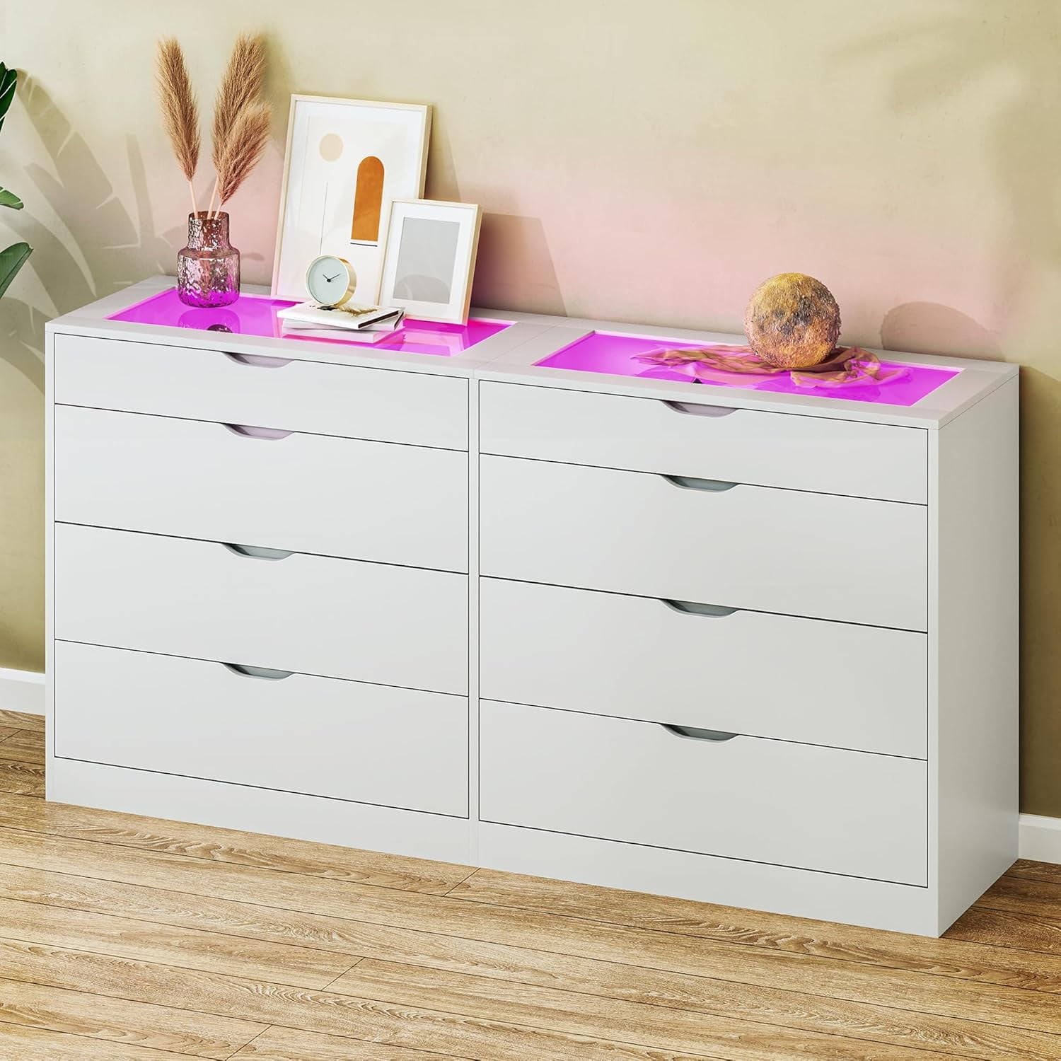 8 Drawer Dresser for Bedroom, White Dresser for Bedroom with LED, 55.1 ...