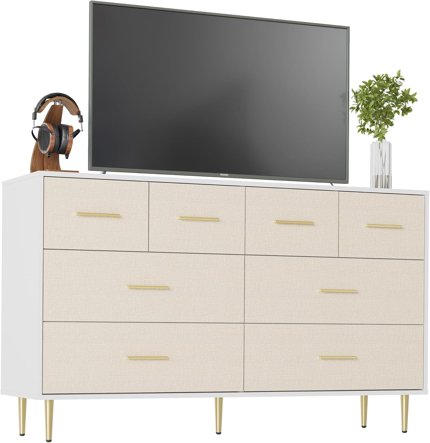 8 Drawer Dresser, Modern White Dresser for Bedroom, Fabric Pattern ...