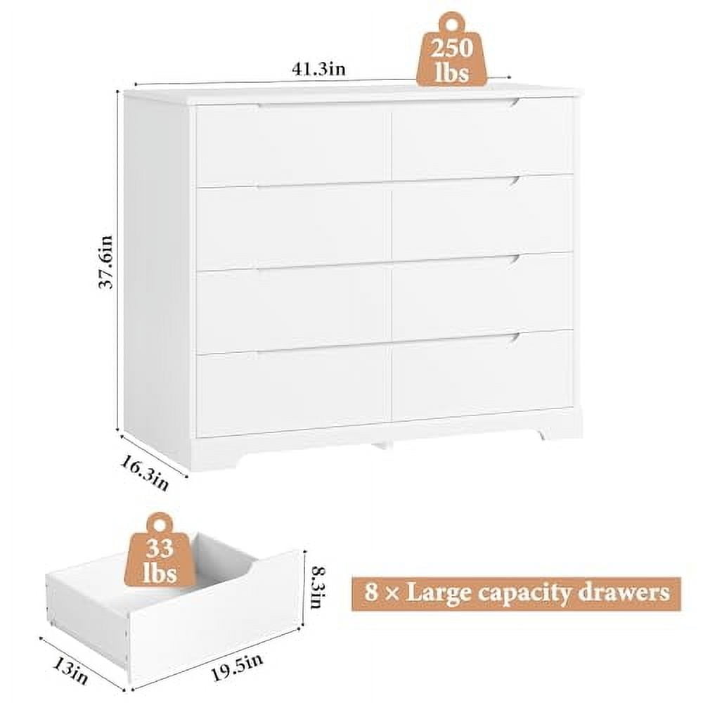 8 Drawer Dresser, Modern White Dresser with Cut-Out Handles, Wood Chest ...