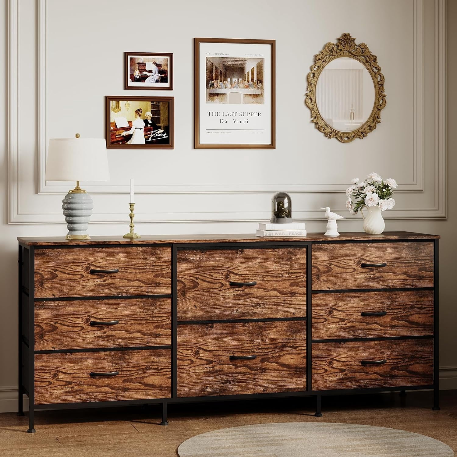 8-Drawer Dresser and TV Stand for TV, Wide Fabric Storage Cabinet with ...