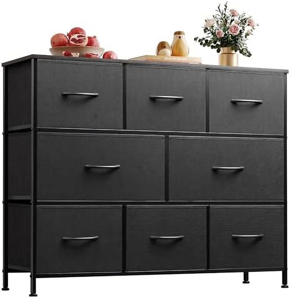 8 Drawer Dresser for Bedroom, Fabric Black Dresser with Large Storage ...