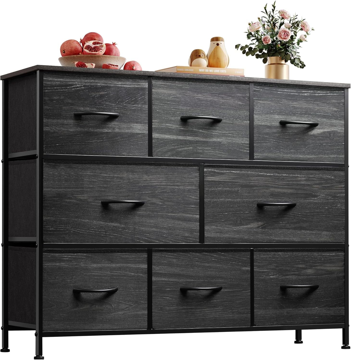 8 Drawer Dresser for Bedroom, Fabric Black Dresser with Large Storage ...