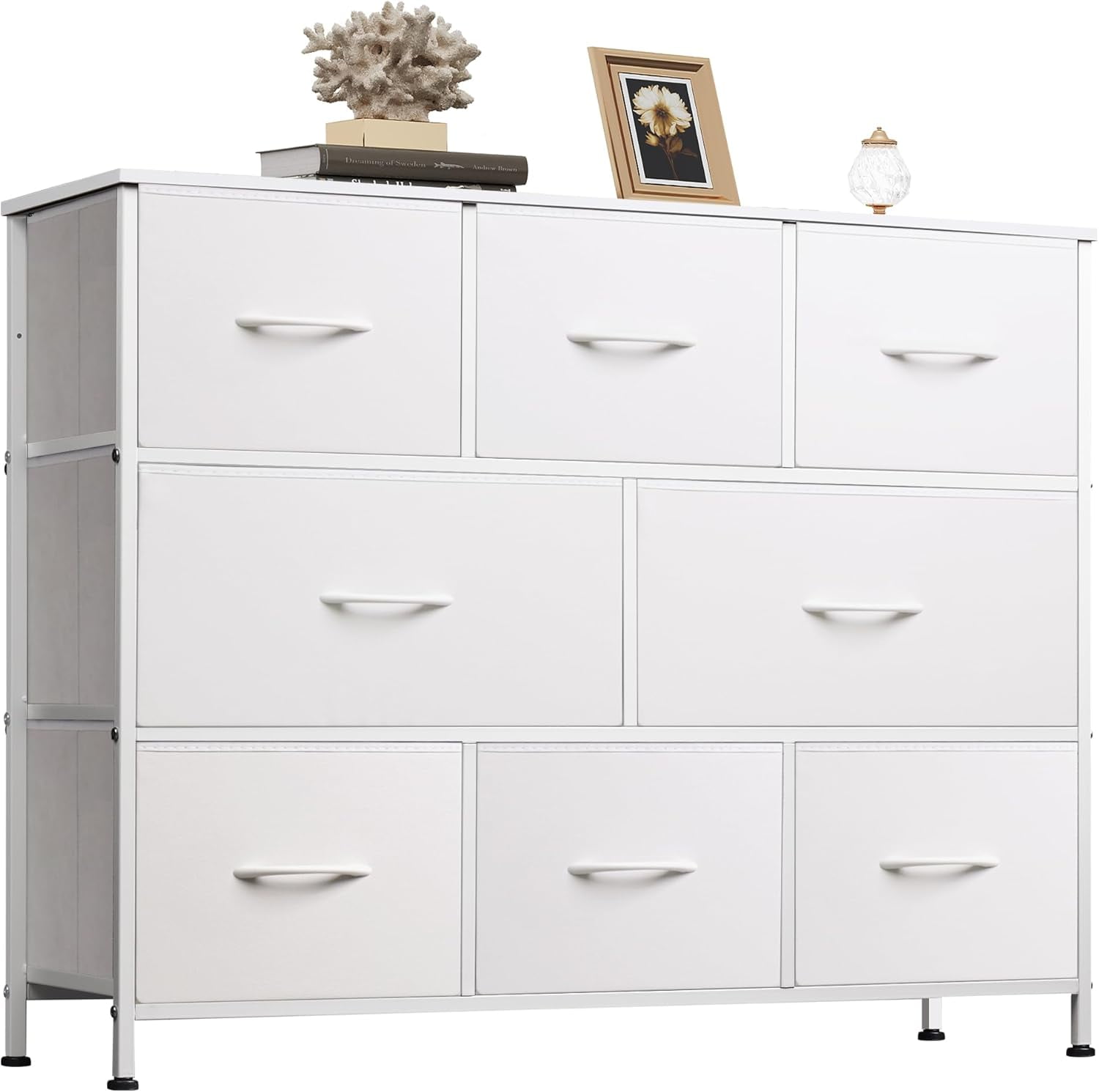 8 Drawer Dresser for Bedroom, Fabric White Dresser with Large Storage ...