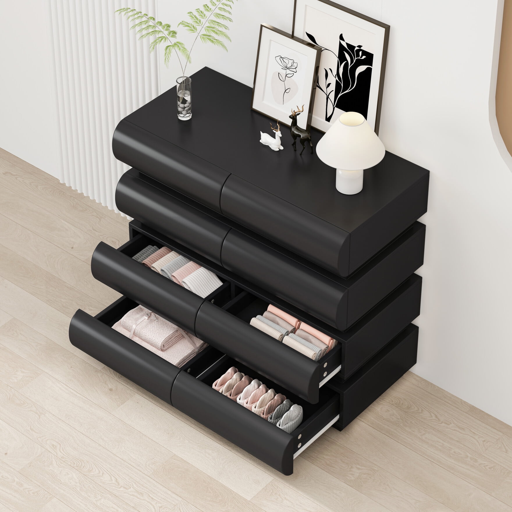 8-Drawer Dresser with Handleless Sliding Drawers, Modern Wood Storage ...