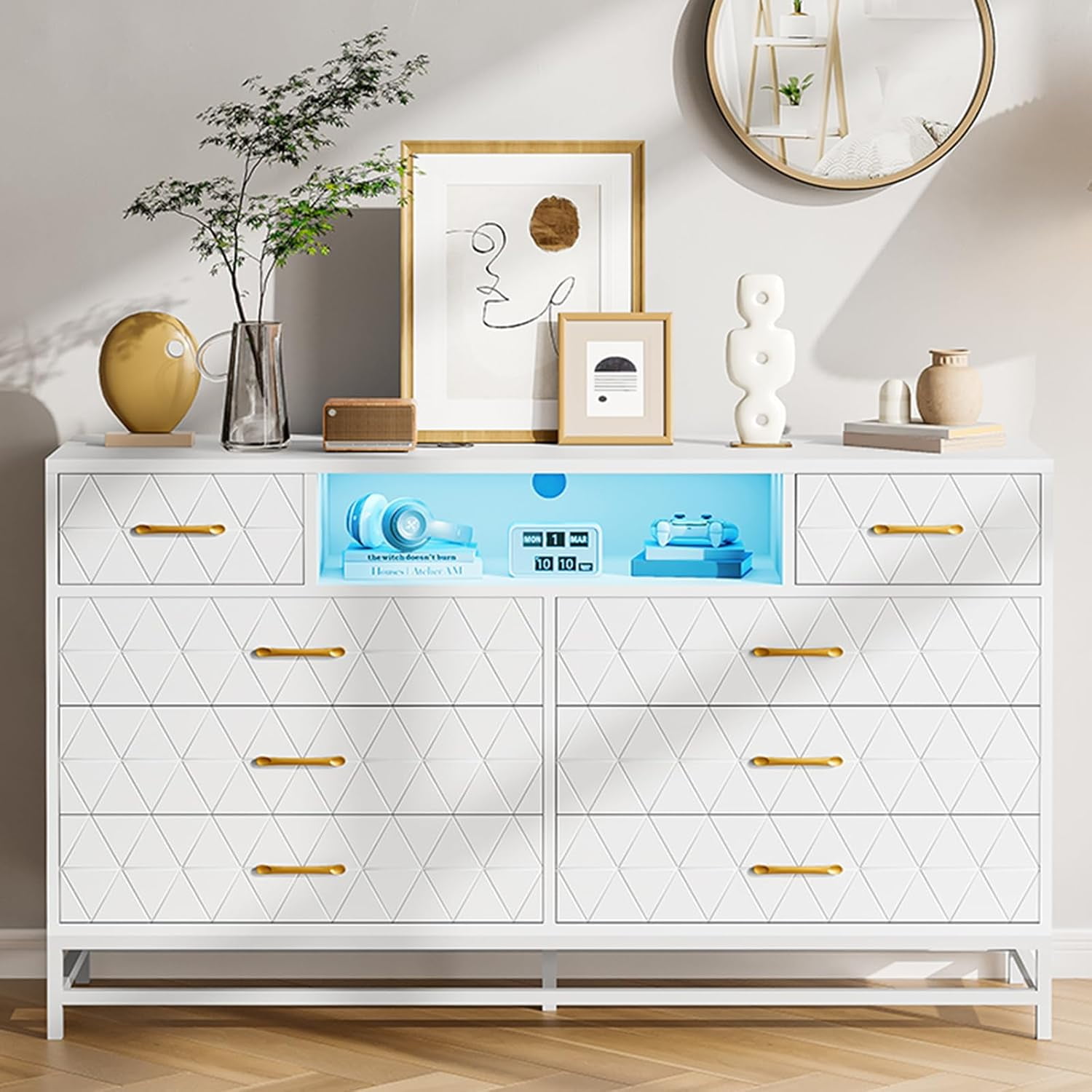 8 Drawer Dressers for Bedroom with LED Lights,TV Stand for 65" TVs with ...