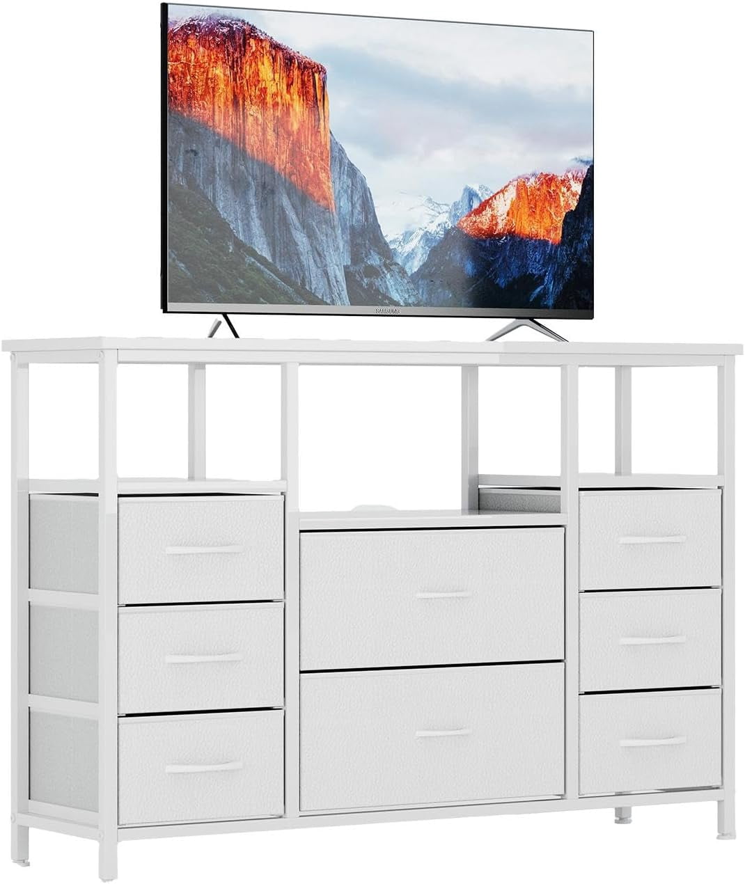 8-Drawer Fabric Dresser TV Stand - Sturdy Frame & Chest of Drawers ...