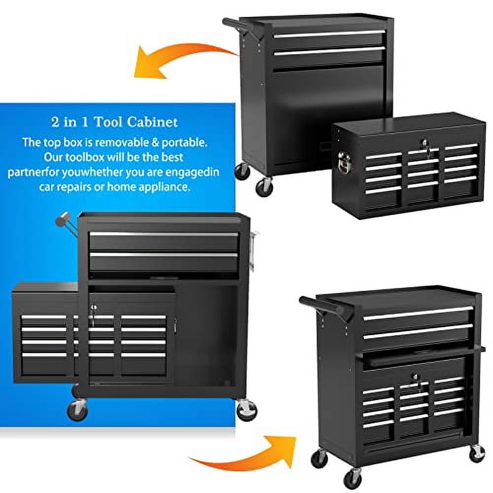 8-Drawer High Capacity Rolling Tool Chest, Detachable Tool Box with Lock, Movable Tool Chest ...