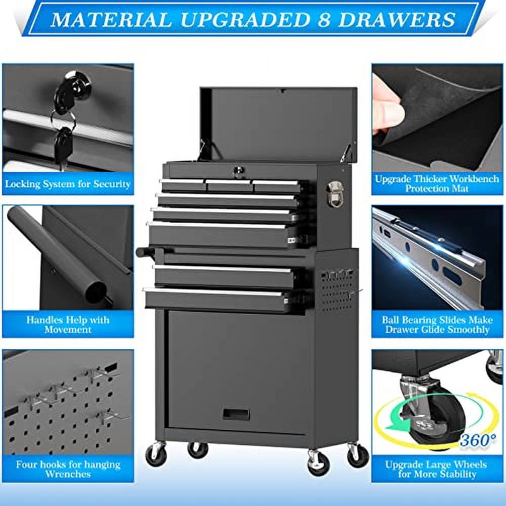 8-Drawer High Capacity Rolling Tool Chest, Detachable Tool Box with Lock, Movable Tool Chest ...