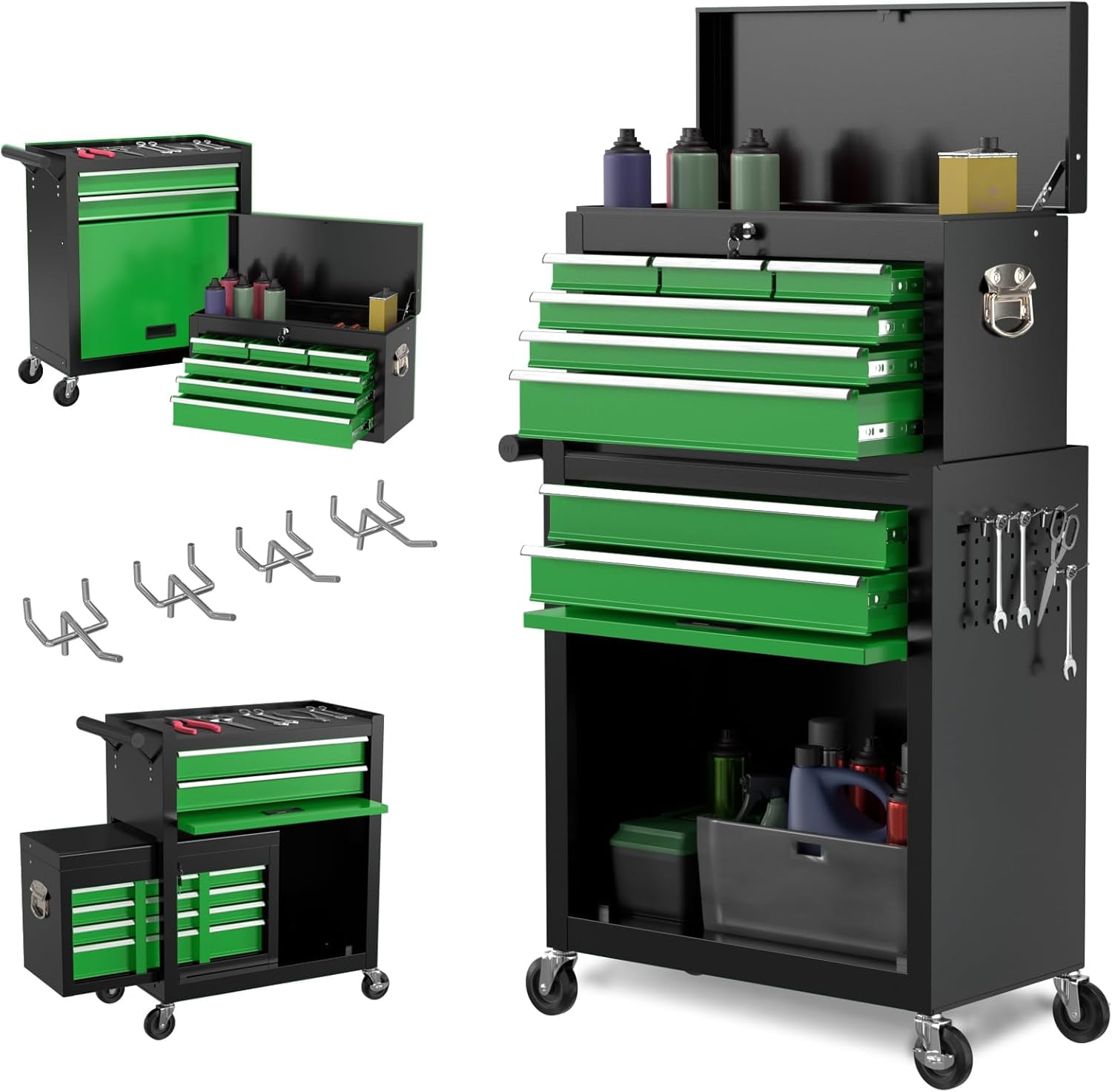 8-Drawer High Capacity Rolling Tool Chest, Detachable Tool Box with ...