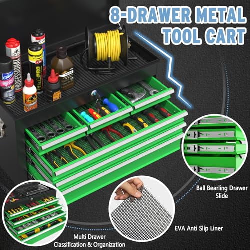 8 Drawer High Capacity Rolling Tool Chest, Metal Tool Box with Wheels ...