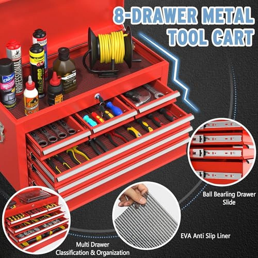 8 Drawer High Capacity Rolling Tool Chest, Metal Tool Box with Wheels ...