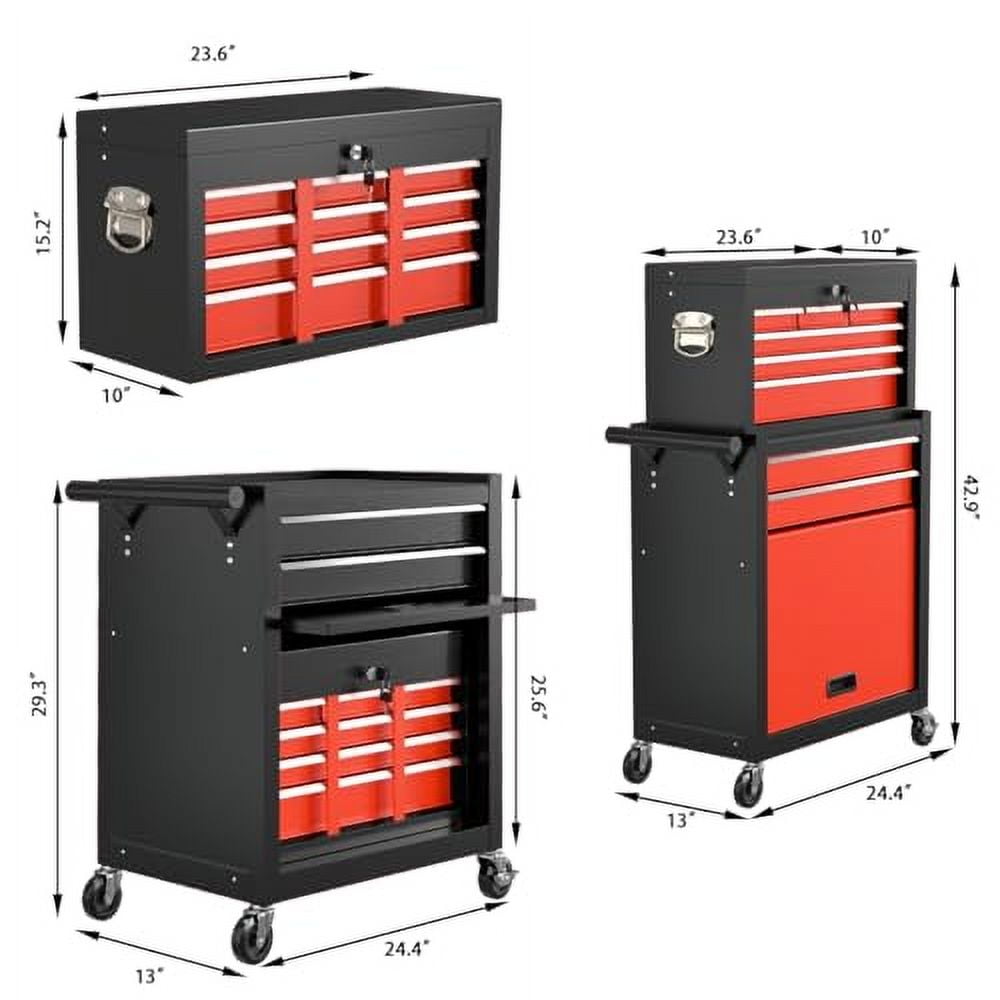 8-Drawer High Capacity Rolling Tool Chest, Removable Cabinet Storage Tool Box with Wheels and ...
