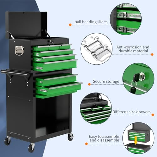 8-Drawer High Capacity Rolling Tool Chest with Wheels, Big Tool Storage Removable Tool Box Combo ...