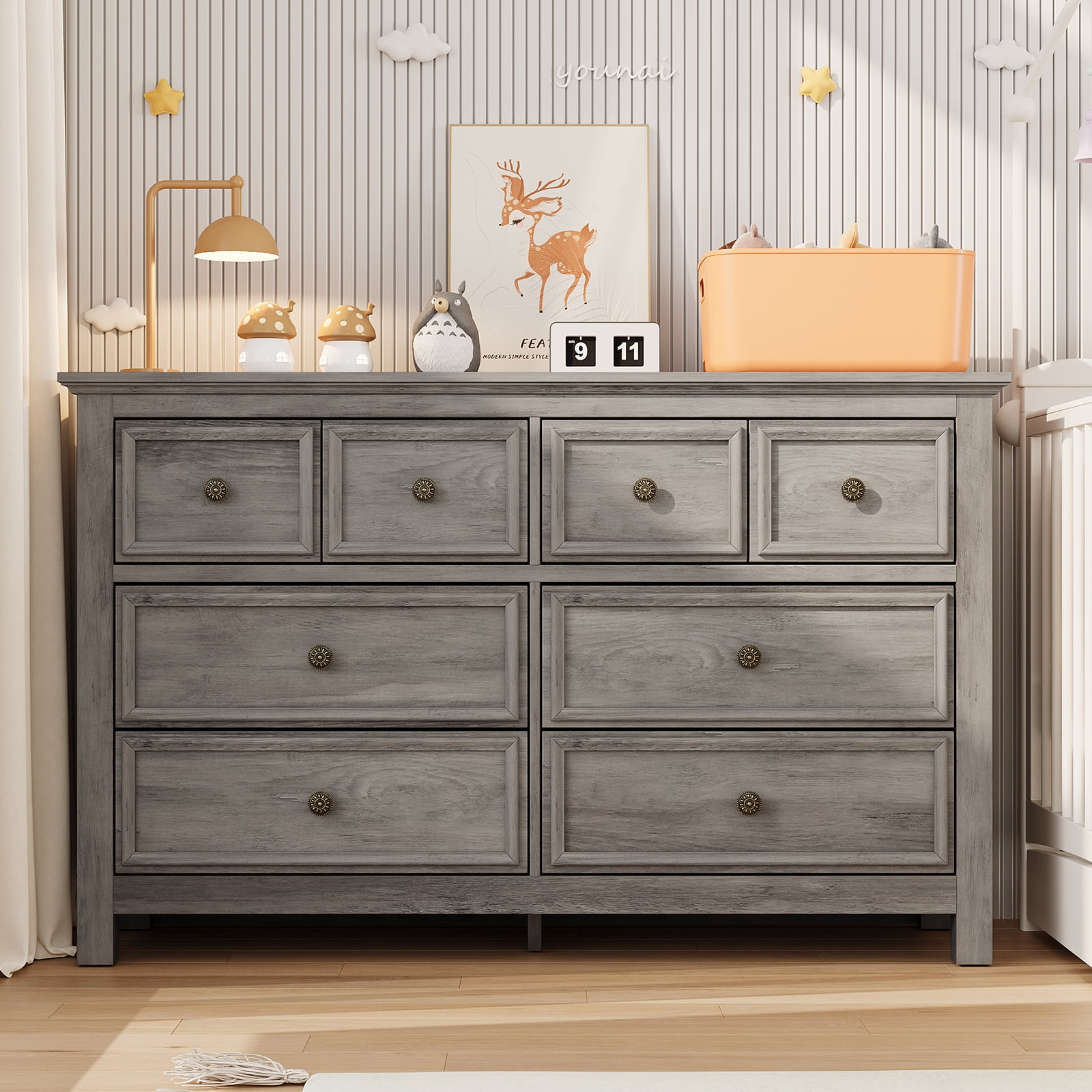 8 Drawer Horizontal Dresser for Bedroom, Modern Farmhouse Chest of ...