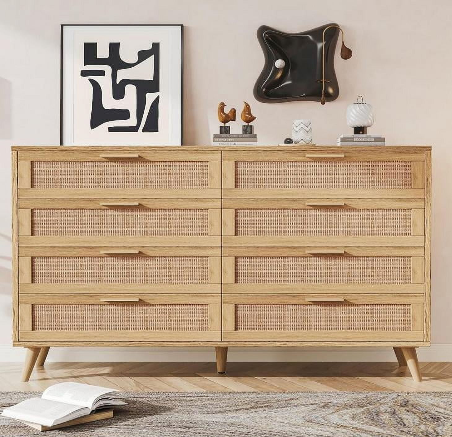 8 Drawer Rattan Dresser, 47.2" x 15.7" x 37" Rattan Chest of Dressers ...