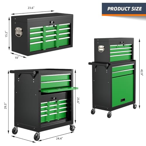 8-Drawer Rolling Tool Box, Lockable Rolling Tool Chest with Wheels and ...