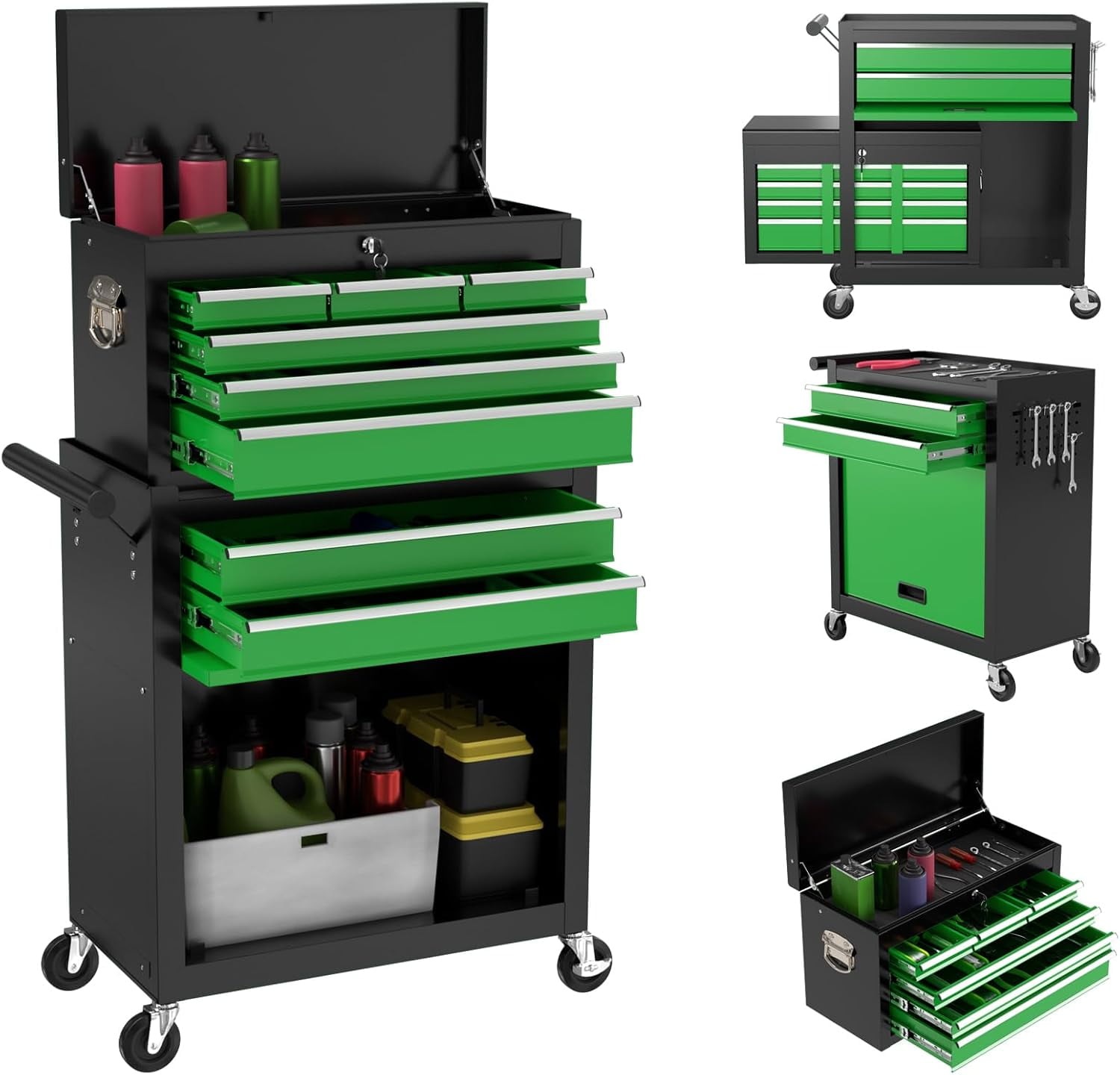8-Drawer Rolling Tool Box, Lockable Rolling Tool Chest with Wheels and ...