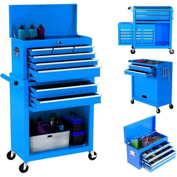8-Drawer Rolling Tool Box, Lockable Rolling Tool Chest with Wheels and ...